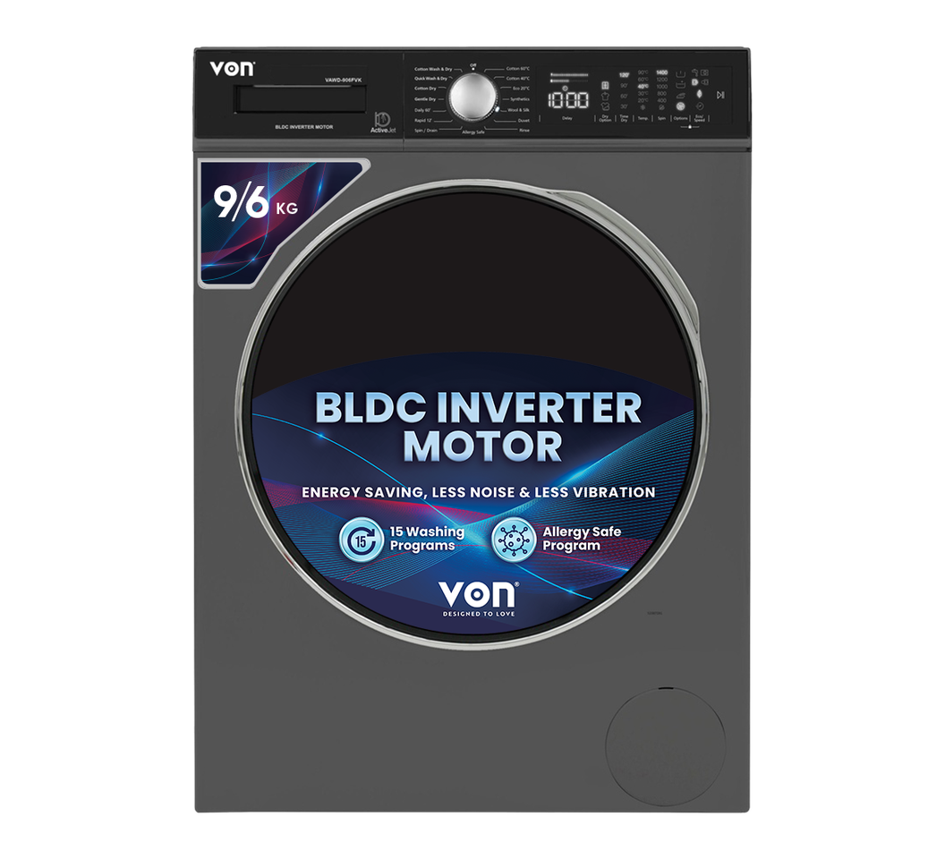 Von VAWD-906FVK Front Load Washer Dryer 9/6 KG - Silver | hotpoint.co.ke
