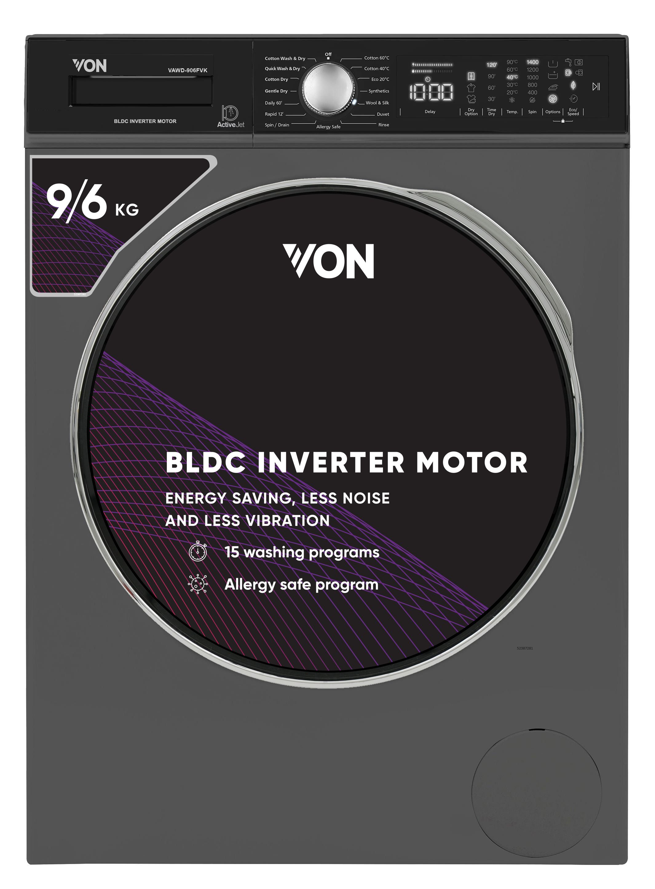 Von VAWD-906FVK Front Load Washer & Dryer 9/6 KG - Silver | hotpoint.co.ke
